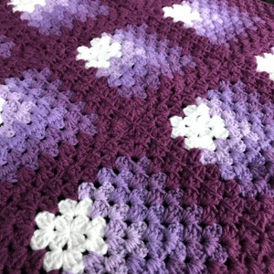 3D Dark Purple Granny Square Crochet Soft Cotton Ladies Blanket ...