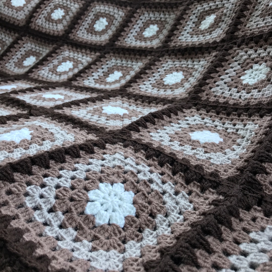 Crochet Chocolate Brown Granny Square Crocheted Blanket Knit Granny ...