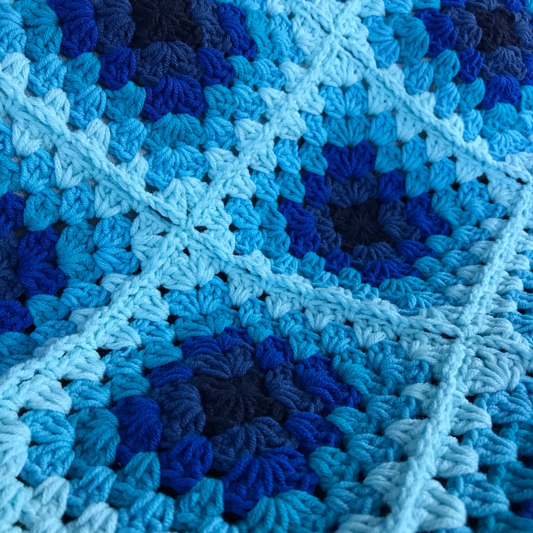 Baby Blue Crochet Granny Square Cotton Acrylic Blanket /crochet Blanket ...