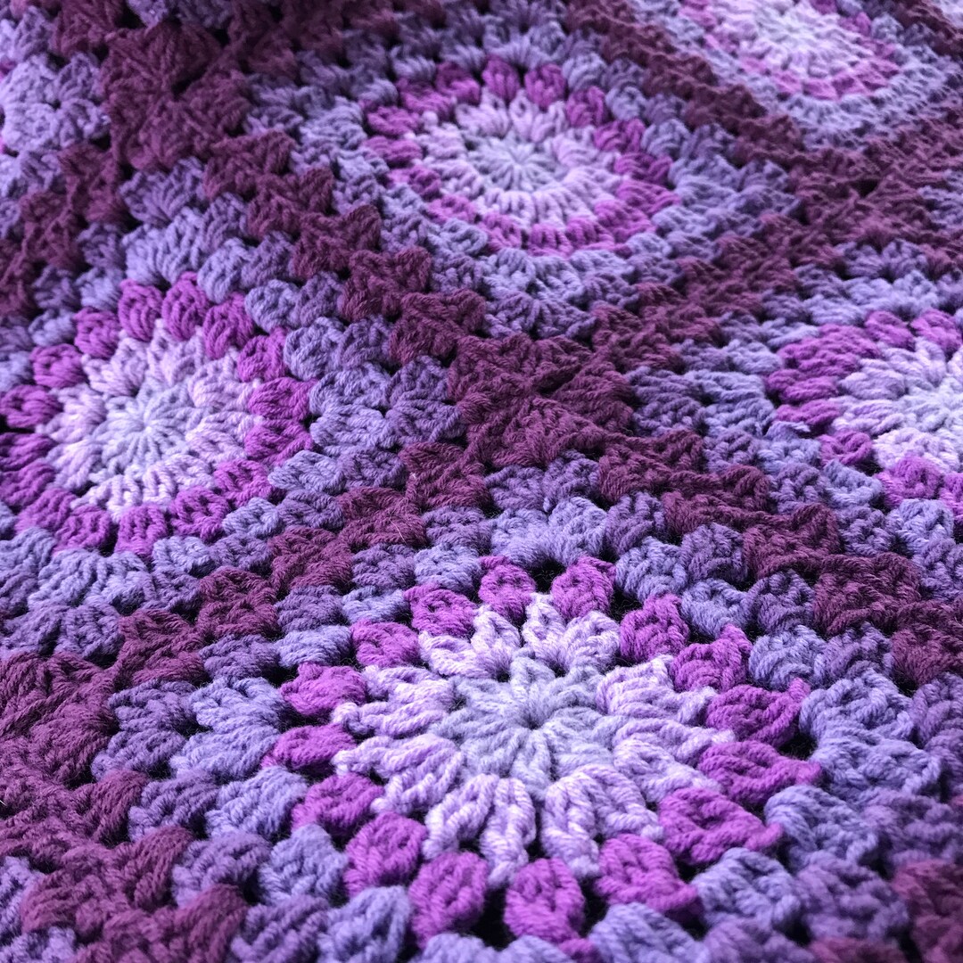 Purple Floral Granny Square Crochet Cotton Double Queen Large Crochet ...