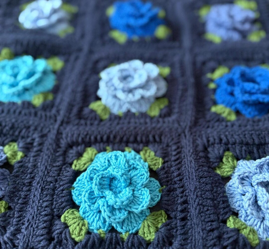 Blue Rose Crochet Navy Blue/ Light Blue /all Blue/ Handmade Custom-made ...