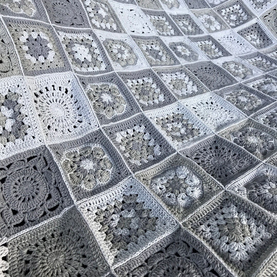 Custom All Grey Crochet Patchwork Blanket/ Great Gift for Mother's Day ...