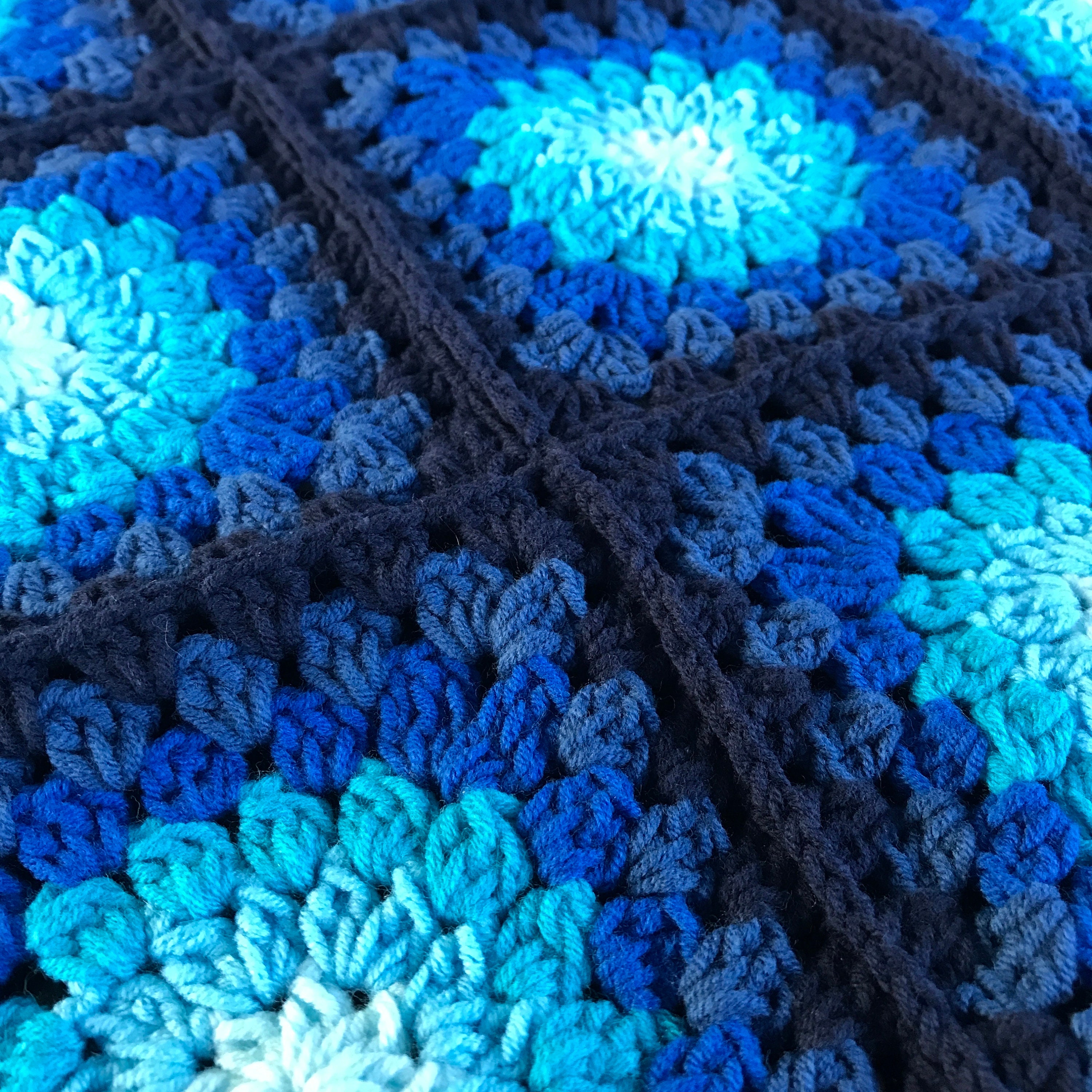 Dark Blue Light Blue Crochet Floral Blanket Navy-blue Small Afghan ...