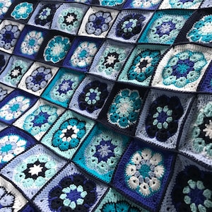 Navy Blue Handmade Granny Square Crochet Blanket Crochet Knit Light ...