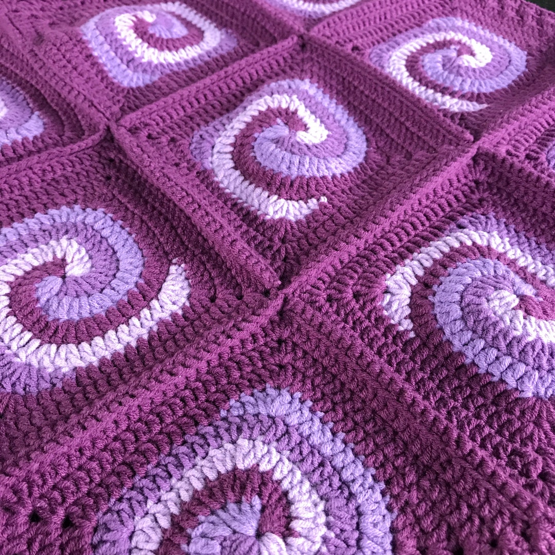 Purple Spiral Crochet Blanket Cotton Lightweight Spiral Pattern Afghan ...