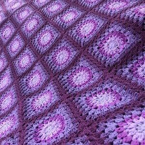 Purple Floral Granny Square Crochet Cotton Double Queen Large Crochet ...