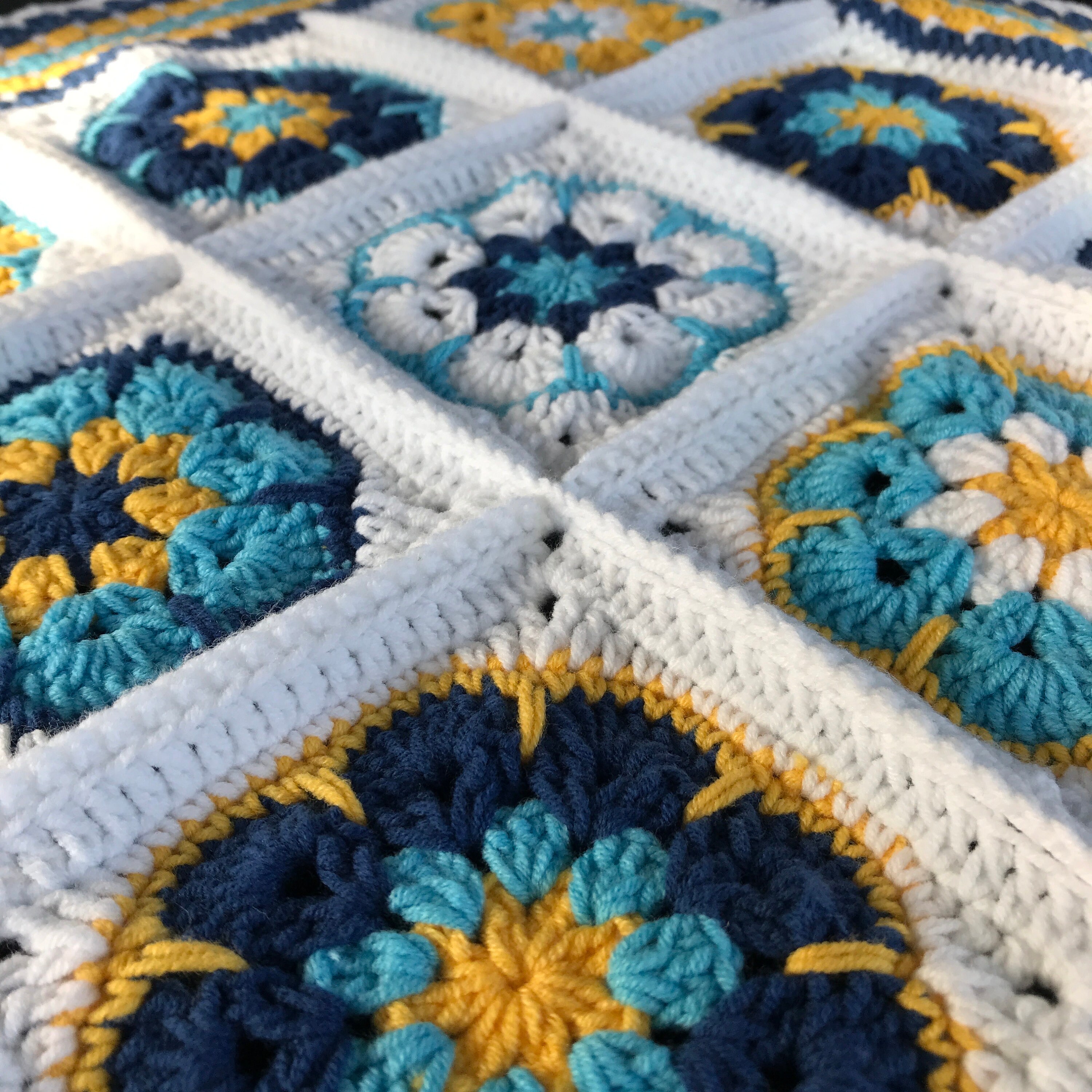Wide Bordered African Floral Crochet Blanket With Light Blue Colors ...