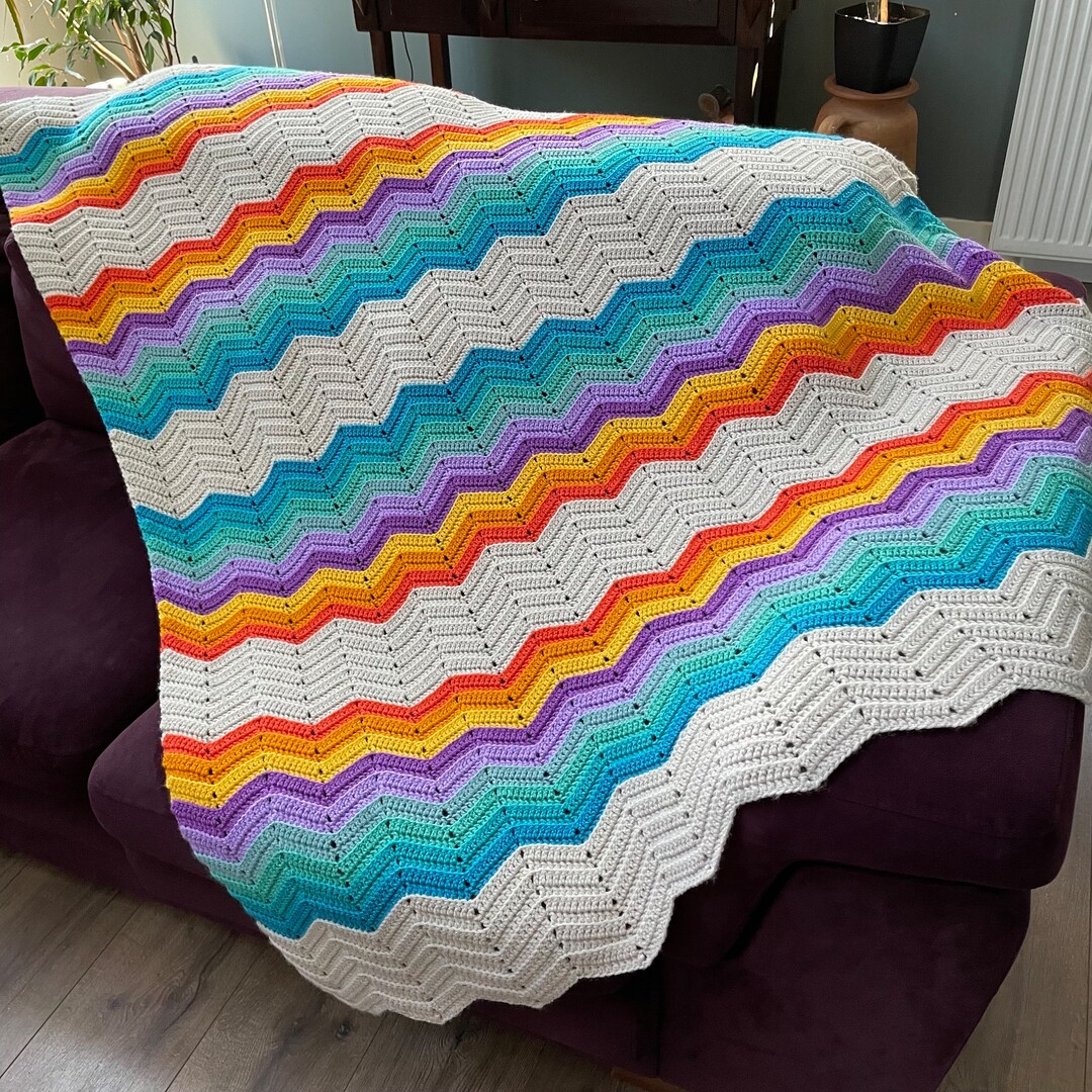 Chevron Pastel Acrylic Throw Blanket Crochet Classic Afghan - Etsy
