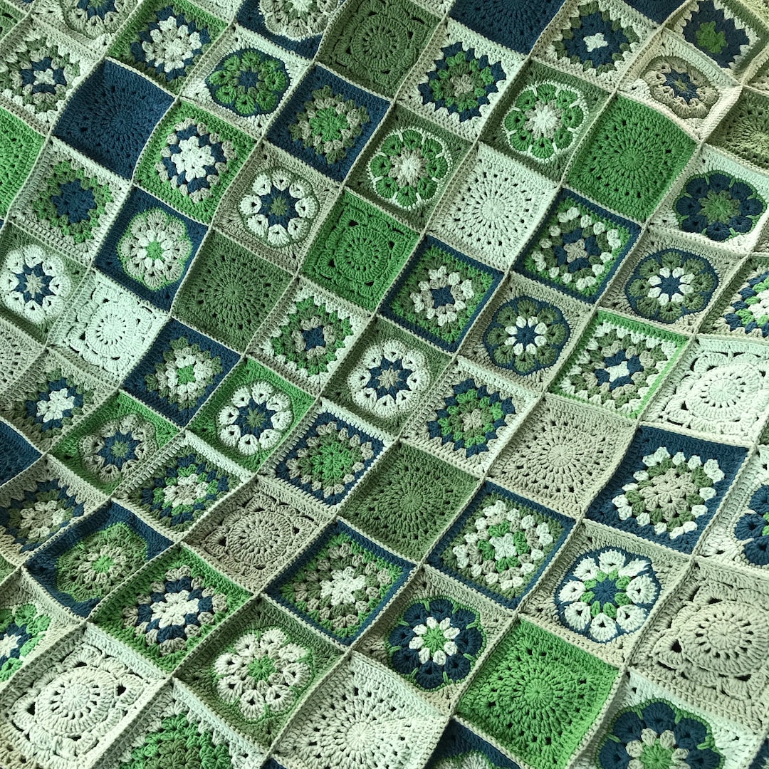 Very Green Cotton Throw Crochet Mint Green Patchwork Blanket Personal ...