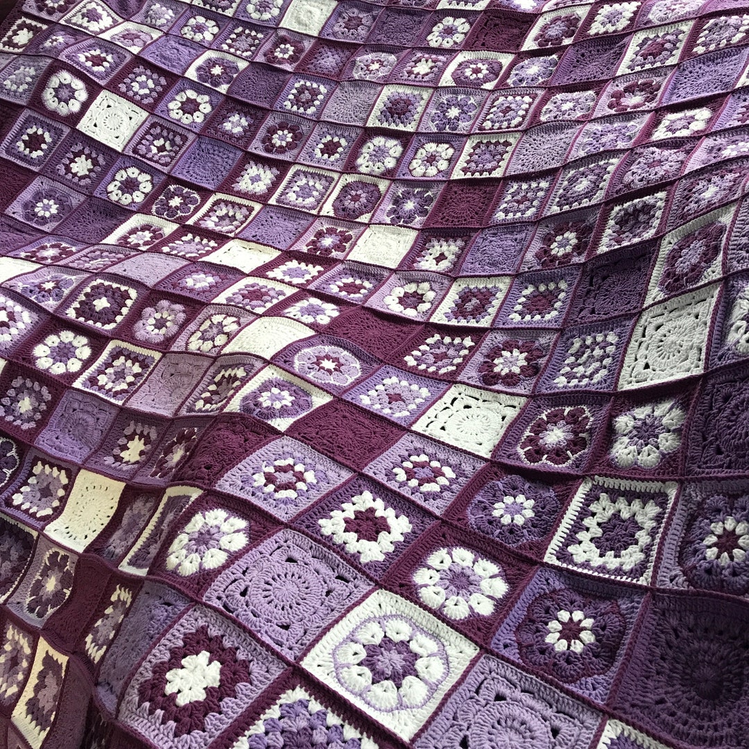 Crochet King African Violet Cotton Floral Granny Square Large Throw ...
