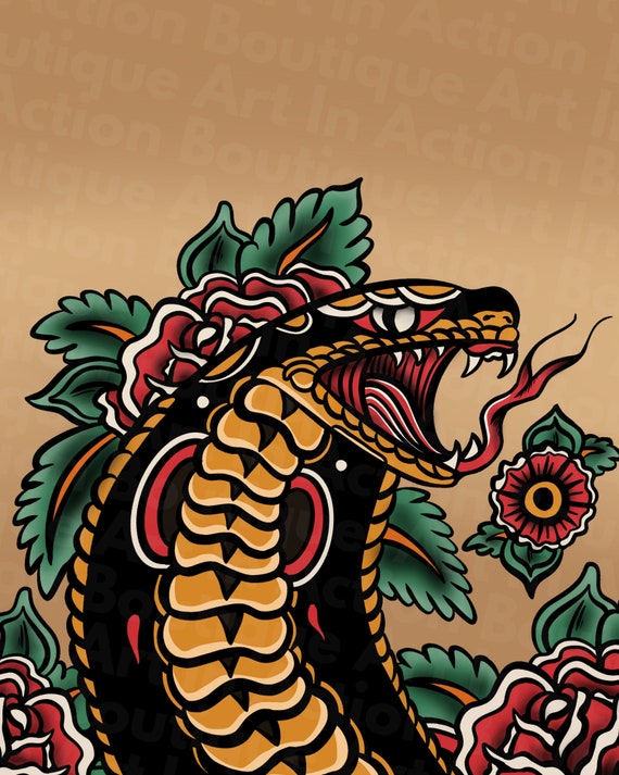 Traditional Snake Tattoo Flash