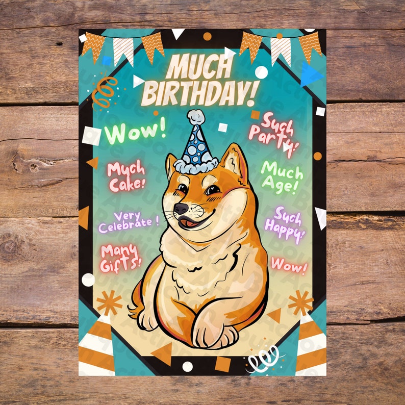 Cute Funny Nerdy Doge Meme Fan Art Birthday Card Happy - Etsy