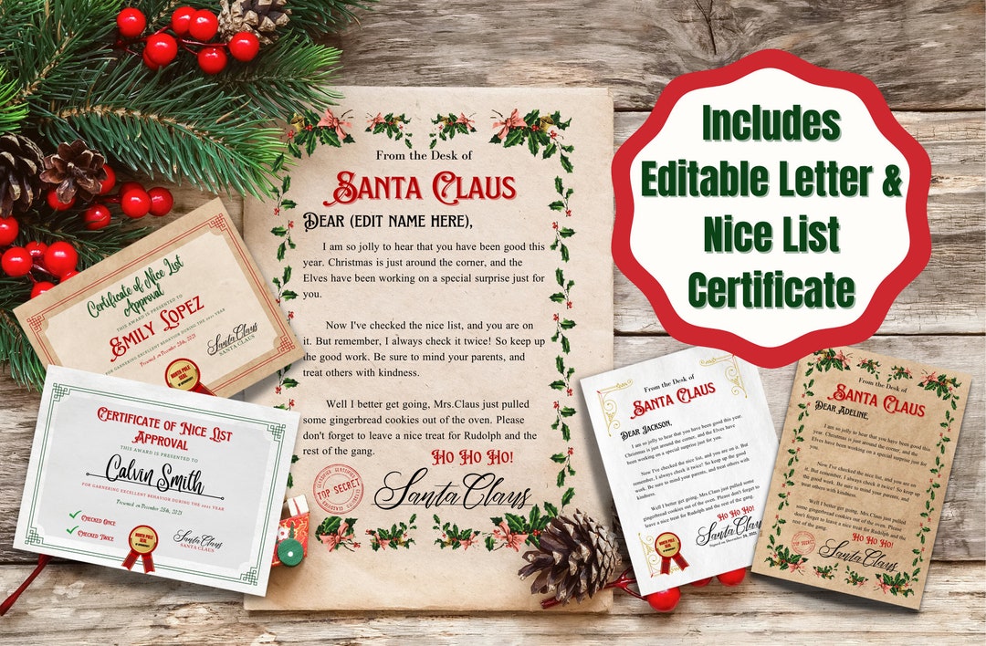 Personalized Letter From Santa and Nice List Certificate - Etsy