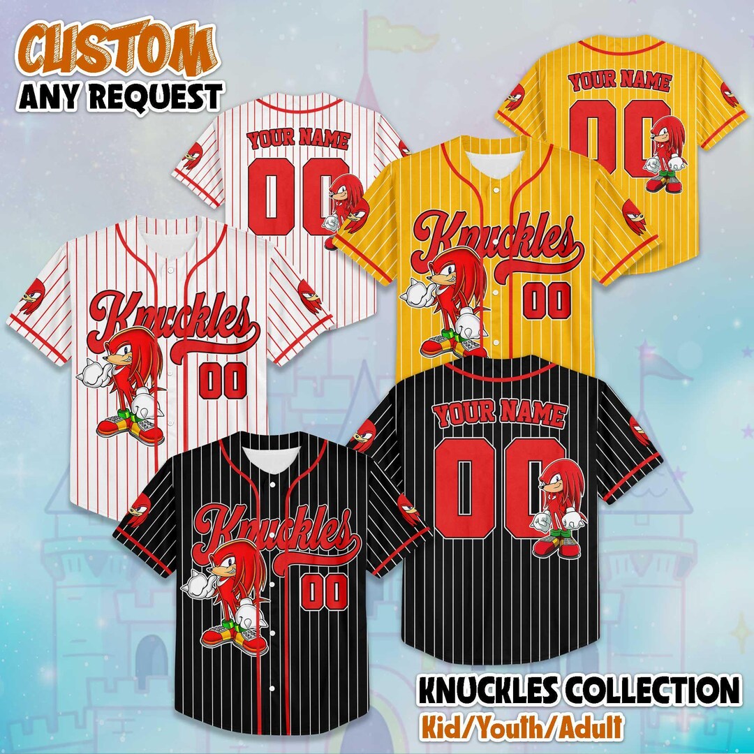 Custom Name and Number Knuckles Baseball Jersey, Knuckles the Hedgehog ...