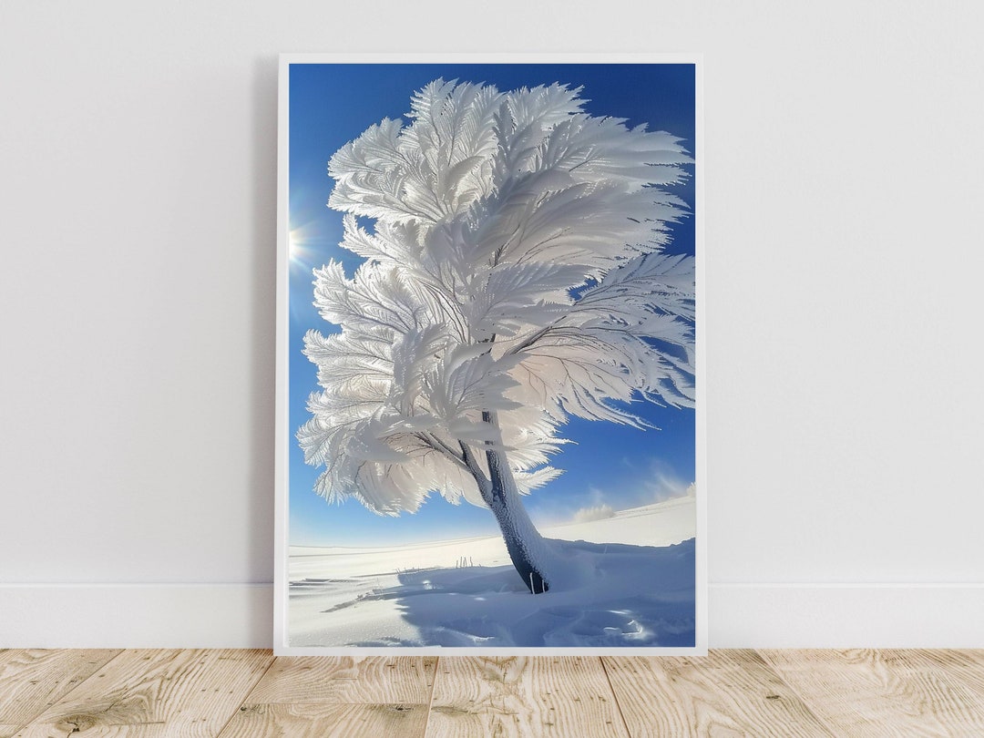 Frozen Landscape: Feather Tree in Snow, Home Decor, Art Print, Office ...