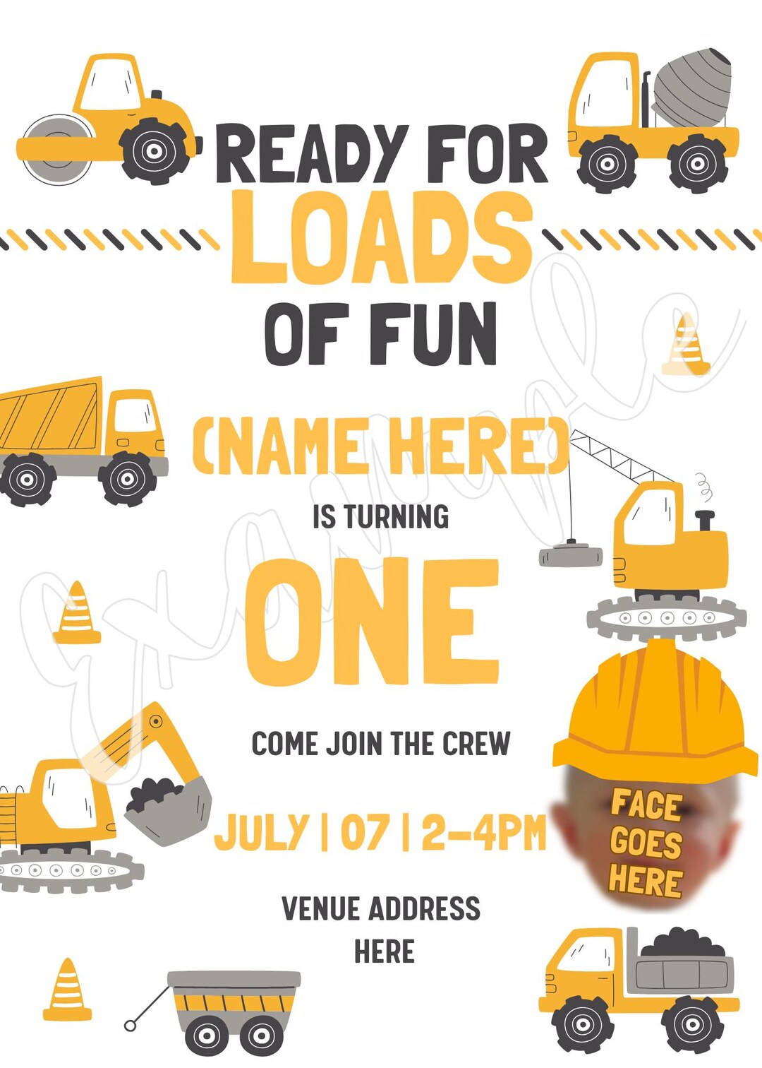 Construction Birthday Invitation • Digital Bulldozer Party Invite ...