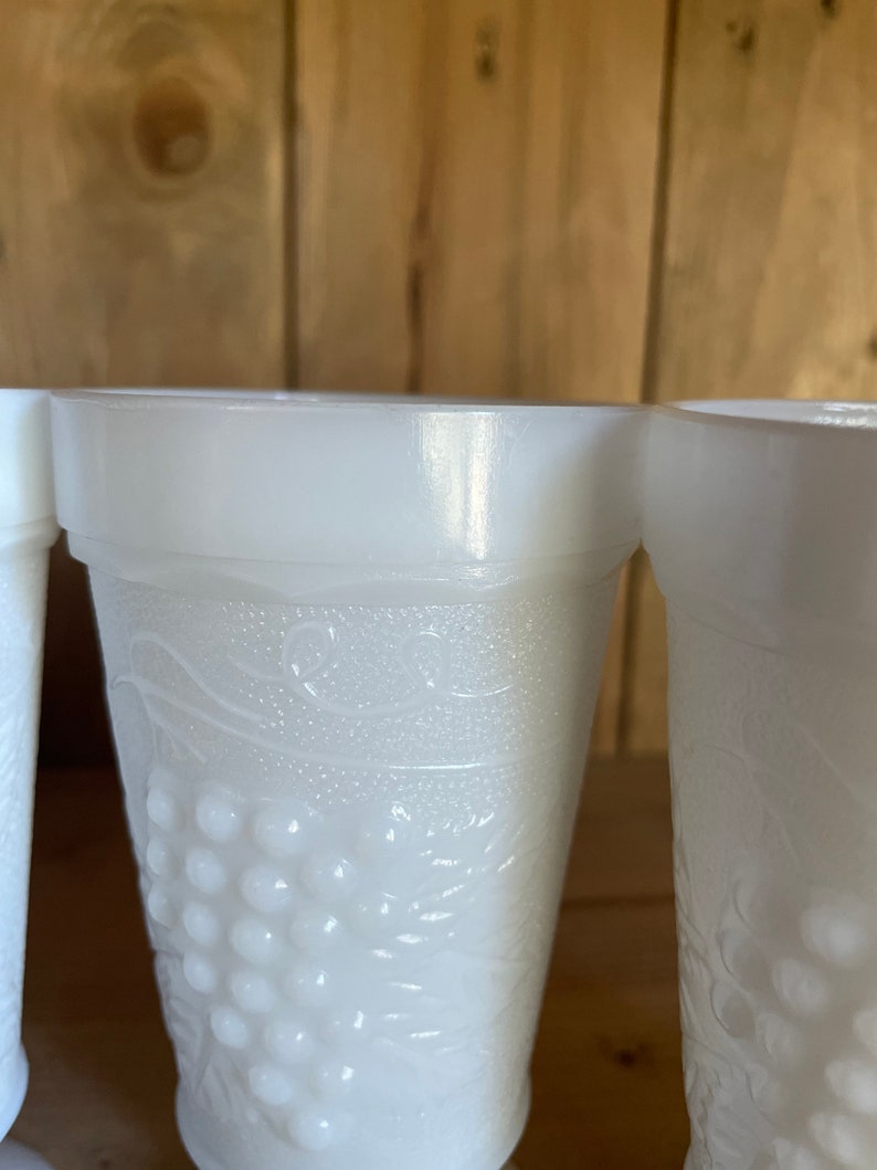 Vintage White Milk Glass Grape Leaf Harvest Pattern Footed Water Goblet ...