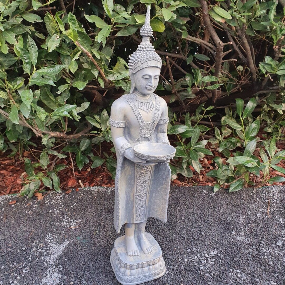 Garden Figure Temple Guardian Buddha Figure With Bowl 76 Cm Grey - Etsy