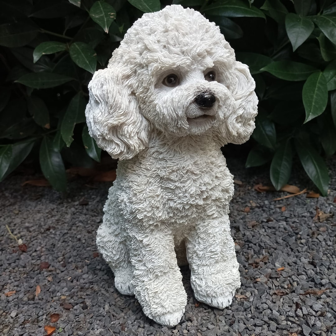 Poodle Puppy Garden Figure 27 Cm – Sitting White Poodle Dog Figure for ...