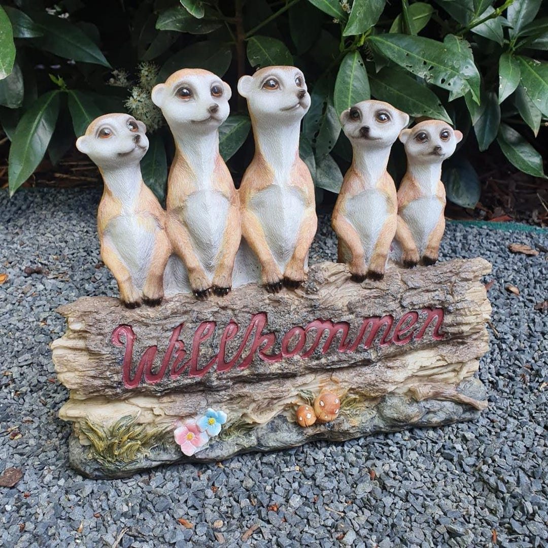 Garden Figure Meerkat Family With Welcome Sign 24 Cm - Etsy