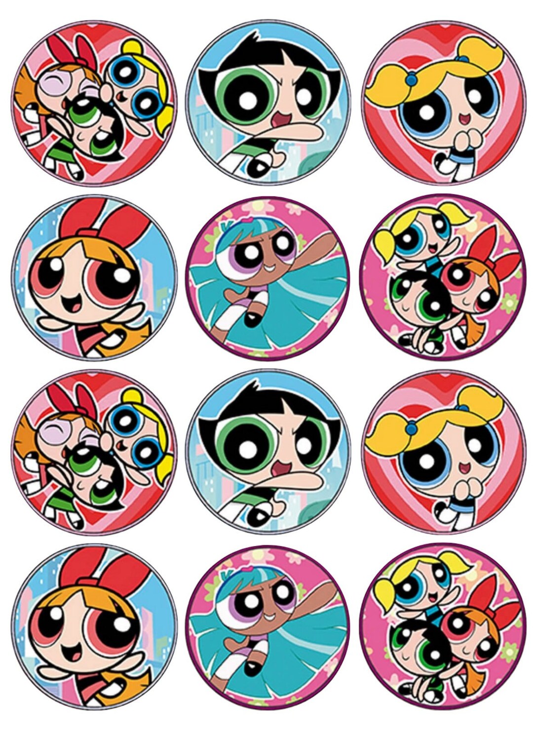 12 X Power Puff Girls Edible Cupcake Topper 4cm Wafer Paper Birthday ...