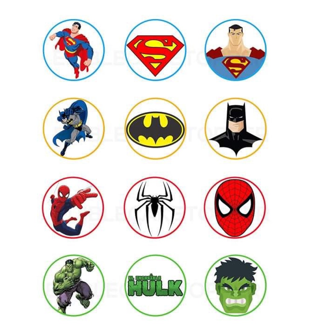 12 X Super Heroes Edible Cupcake Topper 4cm Wafer Paper Birthday ...