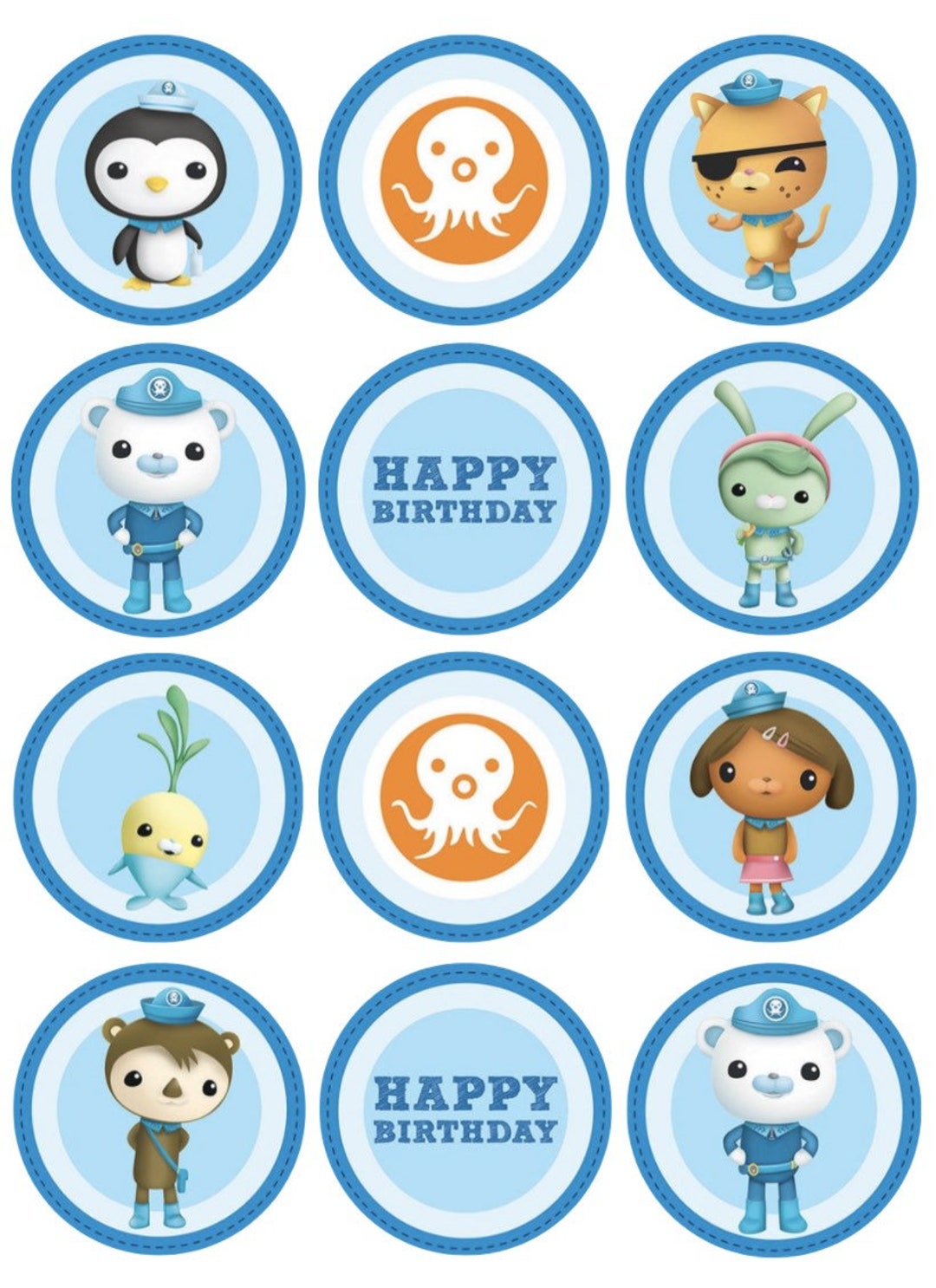 12 X Octonauts Edible Cupcake Topper 4cm Wafer Paper Birthday