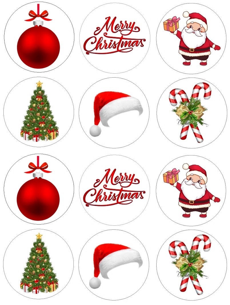 12 X Christmas Edible Cupcake Topper 4cm Wafer Paper Birthday ...