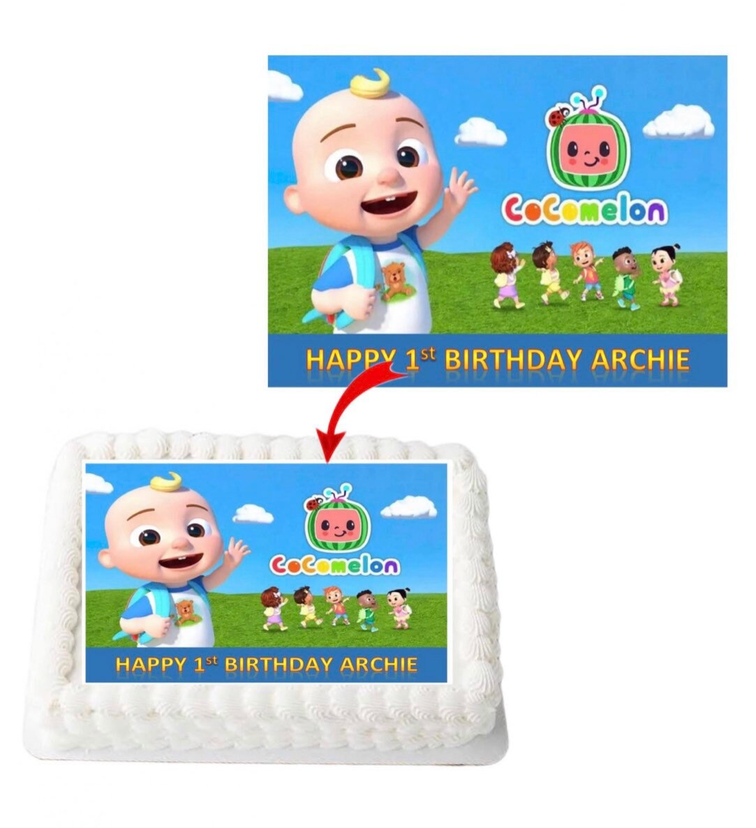 Cocomelon Personalized Rectangle A4 Size Edible Cake Topper Birthday ...