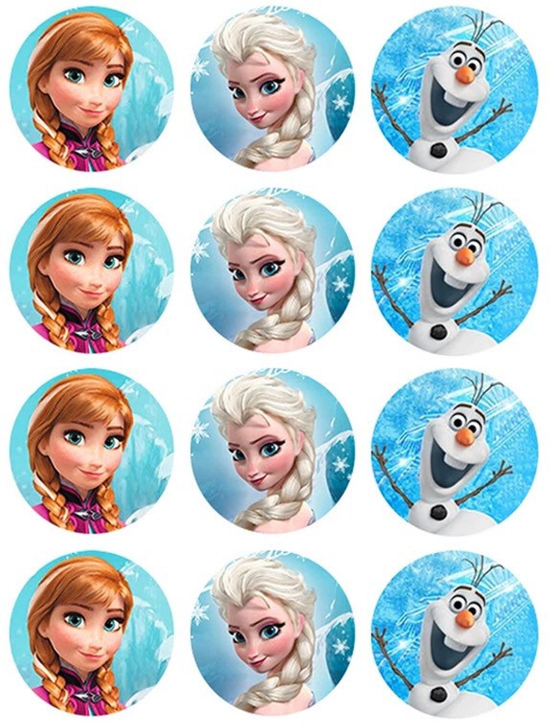 12 X Frozen Elsa Anna Edible Cupcake Topper 4cm Wafer Paper Birthday ...