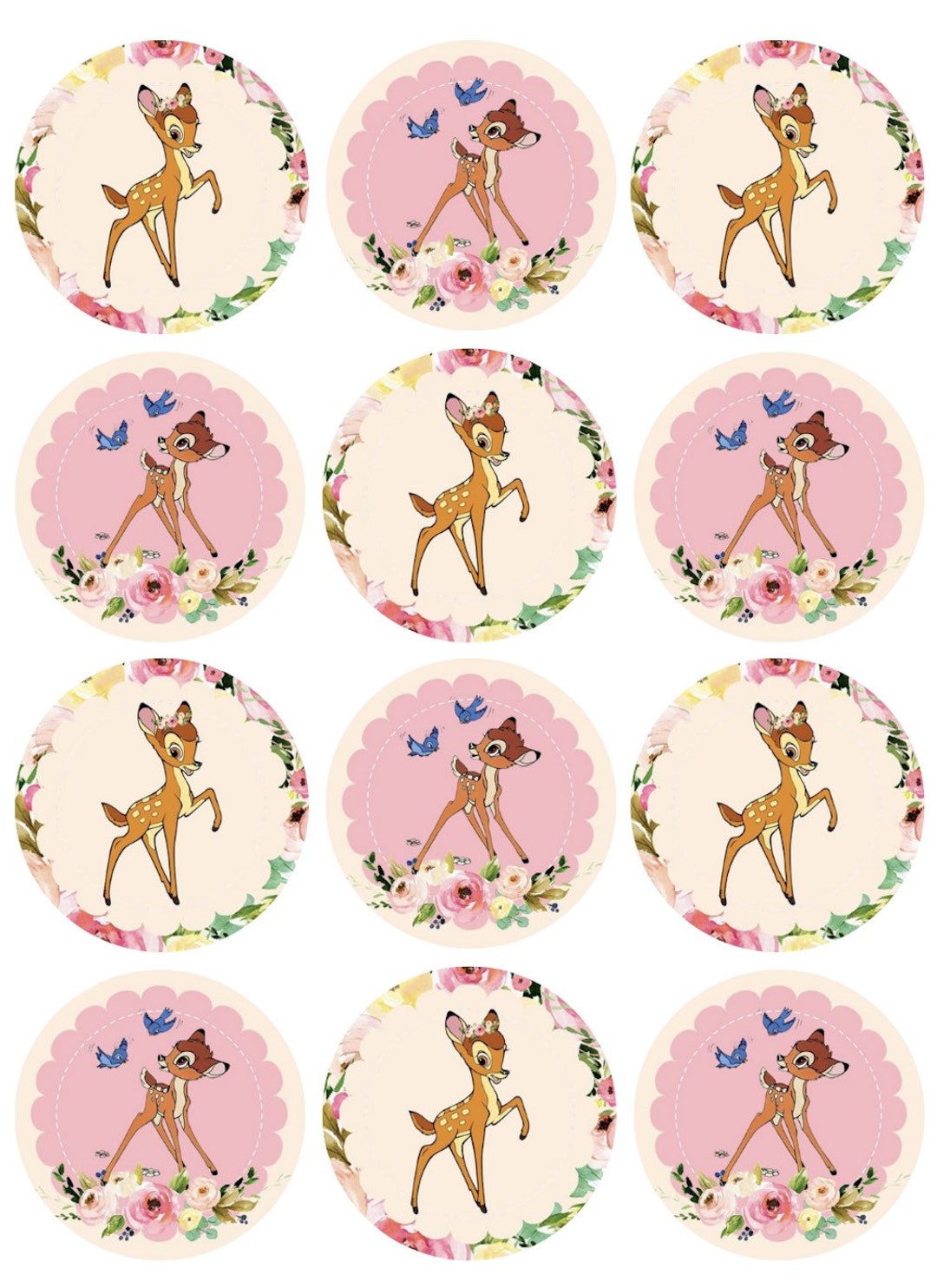 12 X Bambi Edible Cupcake Topper 4cm Wafer Paper Birthday Decoration - Etsy