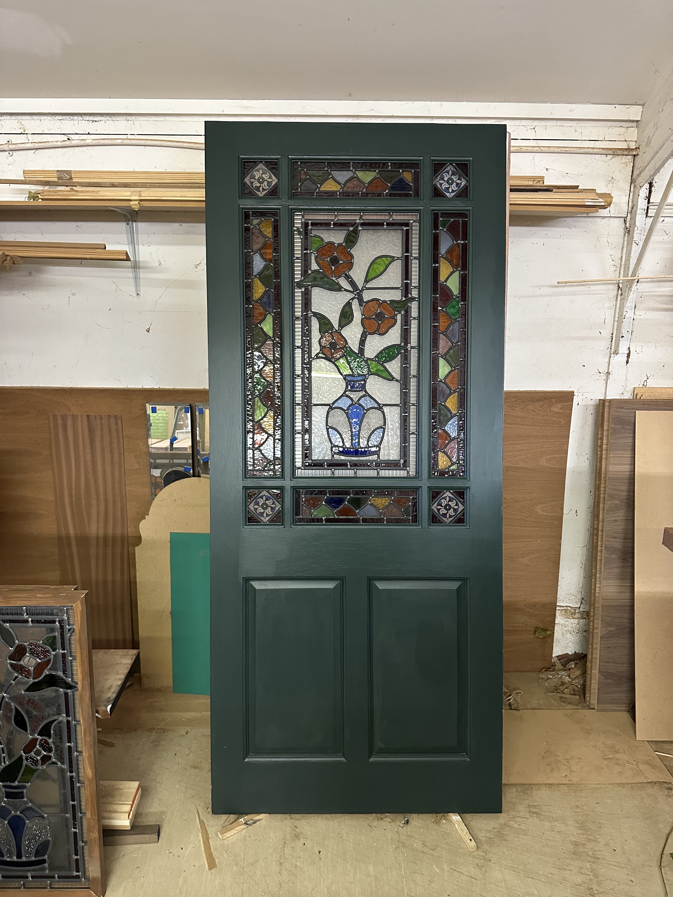 XL Solid Hardwood Warwick Exterior Front Door & Handmade Stained Glass ...