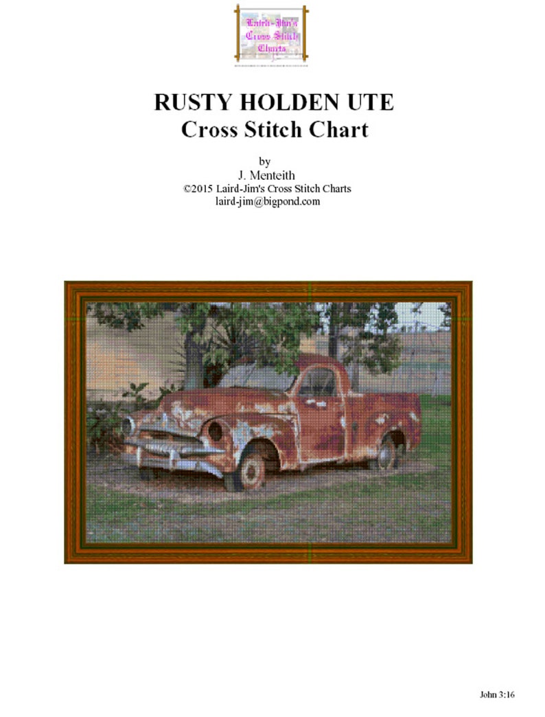 RUSTY HOLDEN UTE - Cross Stitch Chart - Etsy
