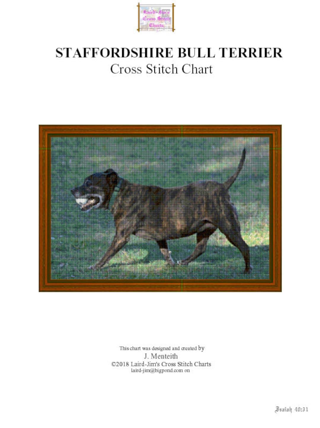 STAFFORDSHIRE BULL TERRIER - Cross Stitch Chart - Etsy