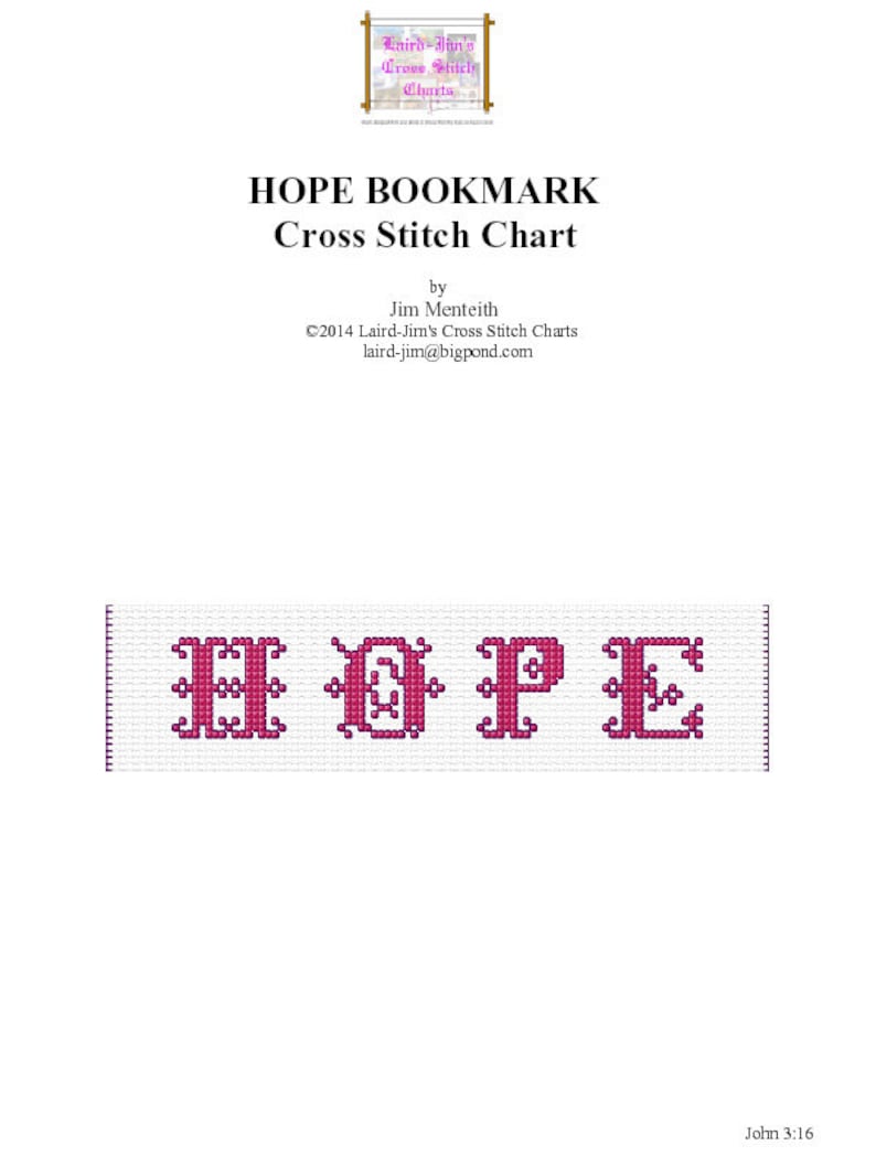 BOOKMARK - HOPE - Cross Stitch Chart - Etsy