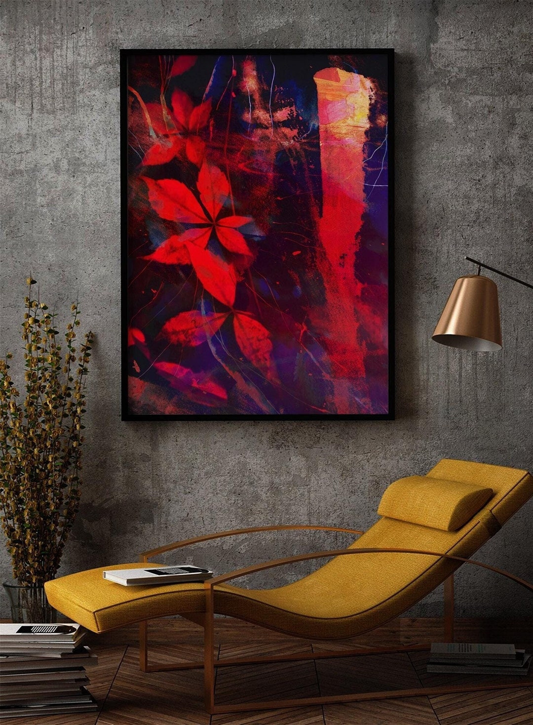 Nature Photography Collage. Wall Art. Vivid Red Leaves and Tree ...