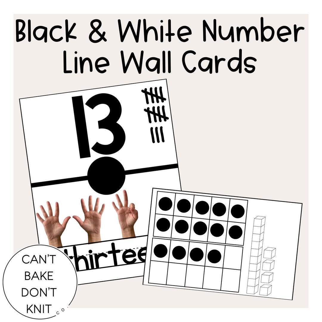 Black & White Number Line Wall Cards 0-20: Math Counting (digital ...