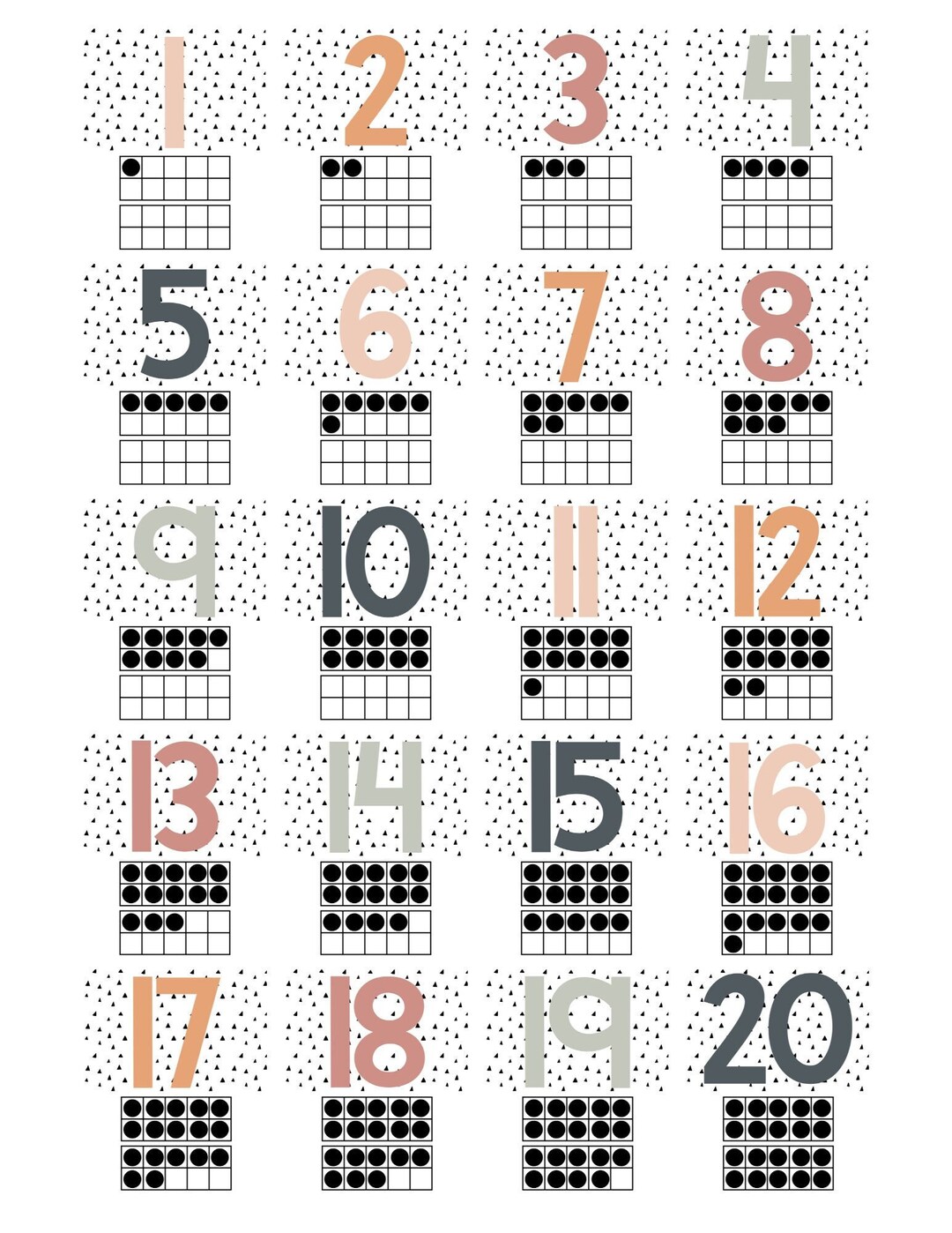 Neutral Polka-triangle Number Wall Cards, Numbers 0-20 - Etsy
