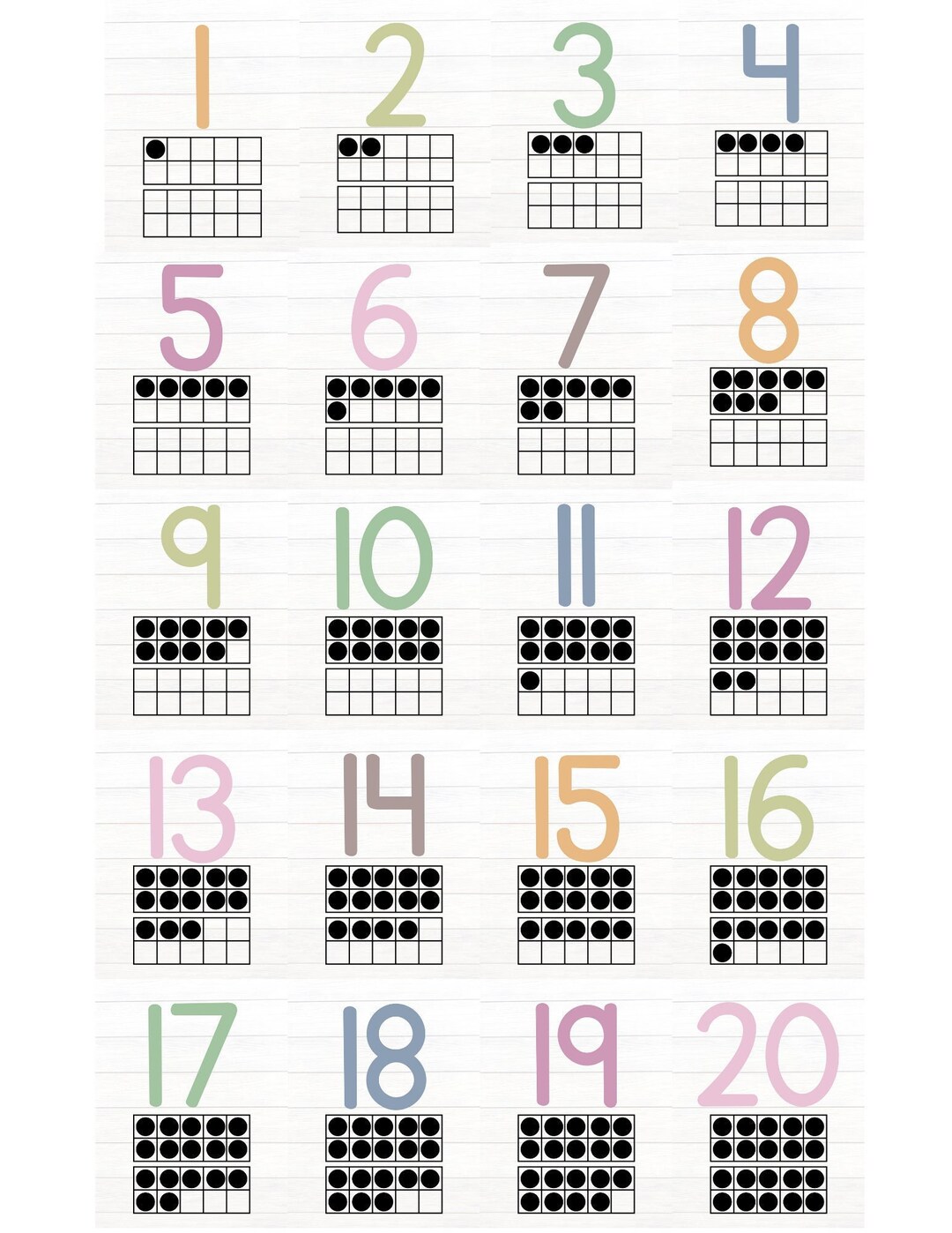 Shiplap Number Wall Cards: Ten Frame Printable (0-20) - Etsy