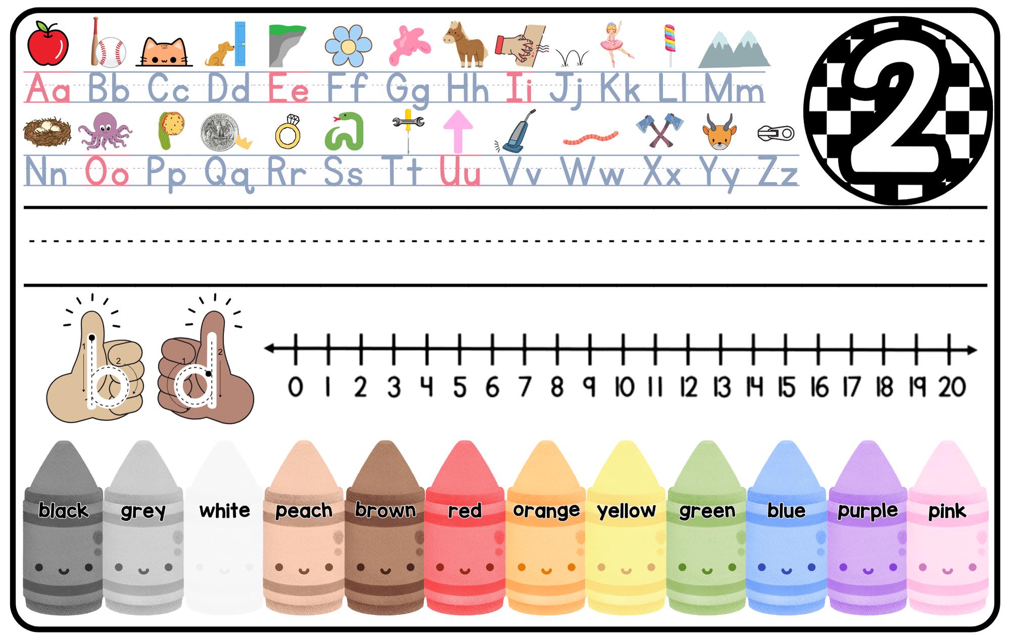 Checkered Pencil Box Name Tags, Alphabet, Color Names, Number Line ...