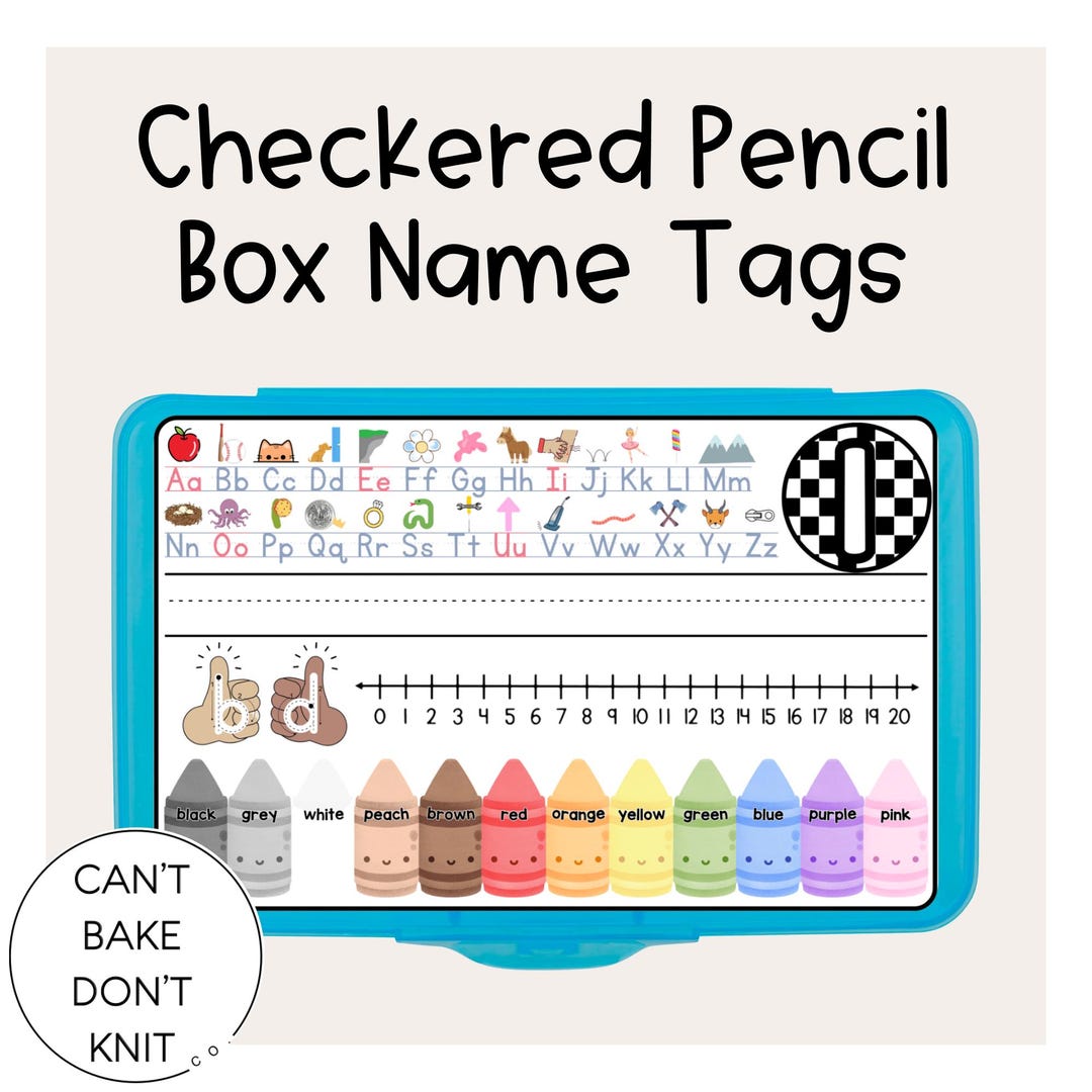 Checkered Pencil Box Name Tags, Alphabet, Color Names, Number Line ...