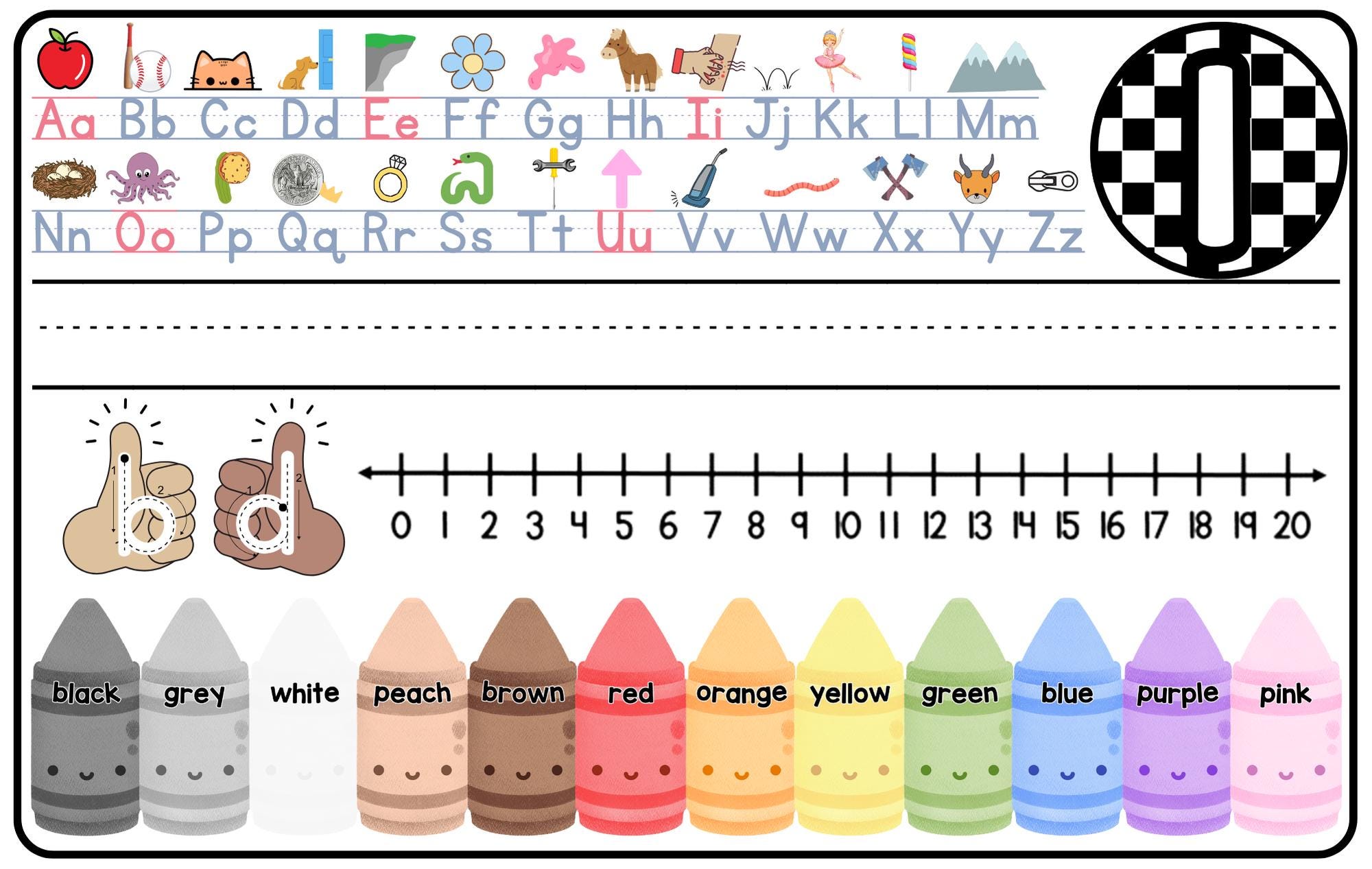 Checkered Pencil Box Name Tags, Alphabet, Color Names, Number Line ...