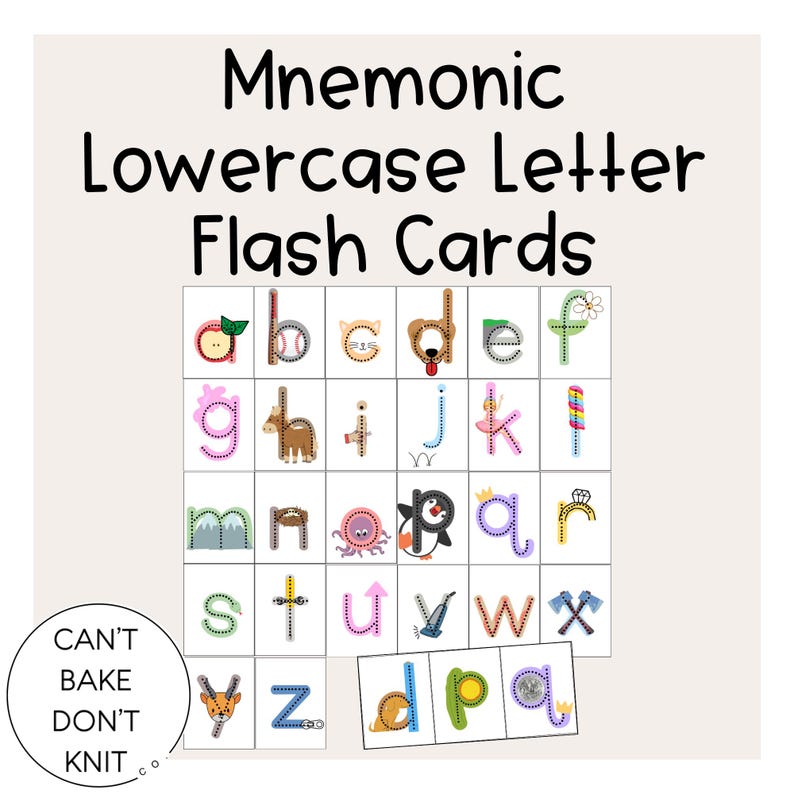 Mnemonic Lowercase Alphabet Flashcards - Etsy