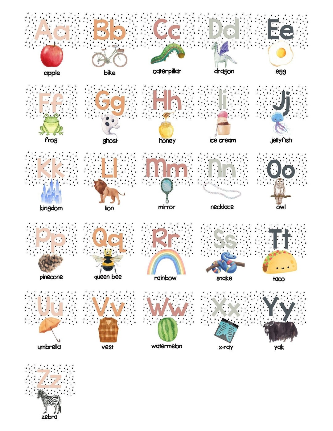 Neutral ABC Wall Cards: Polka-triangle Alphabet Print (digital Download ...