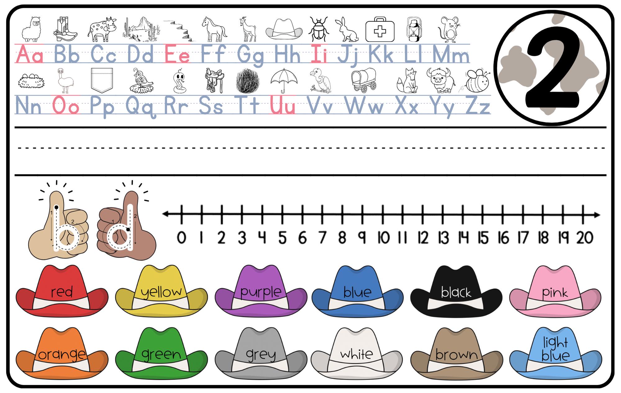 Wild West Pencil Box Name Tags, Alphabet, Color Names, Number Line ...