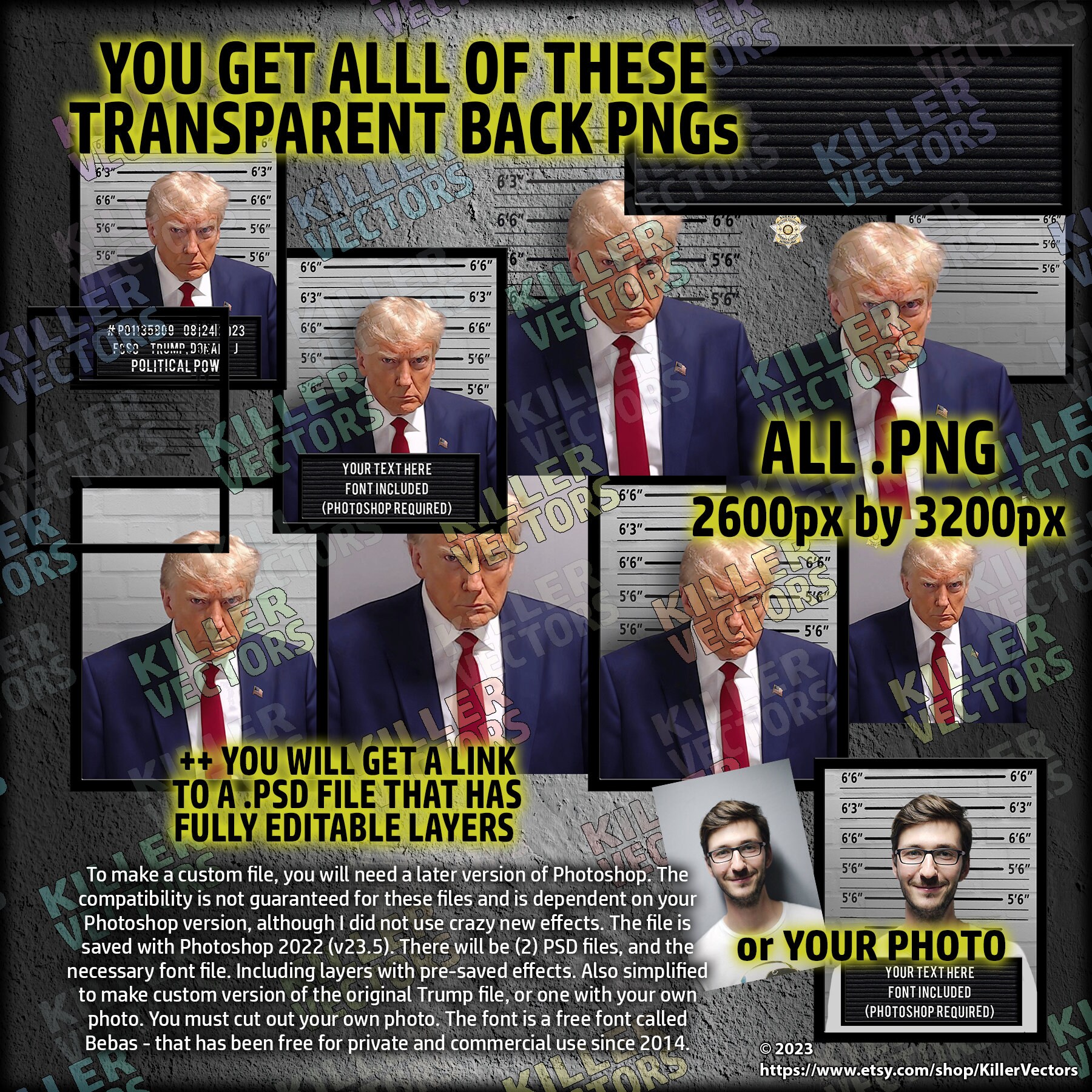 TRUMP MUGSHOT PNG Set .png Totally Redrawn and Retouched Various Saved ...