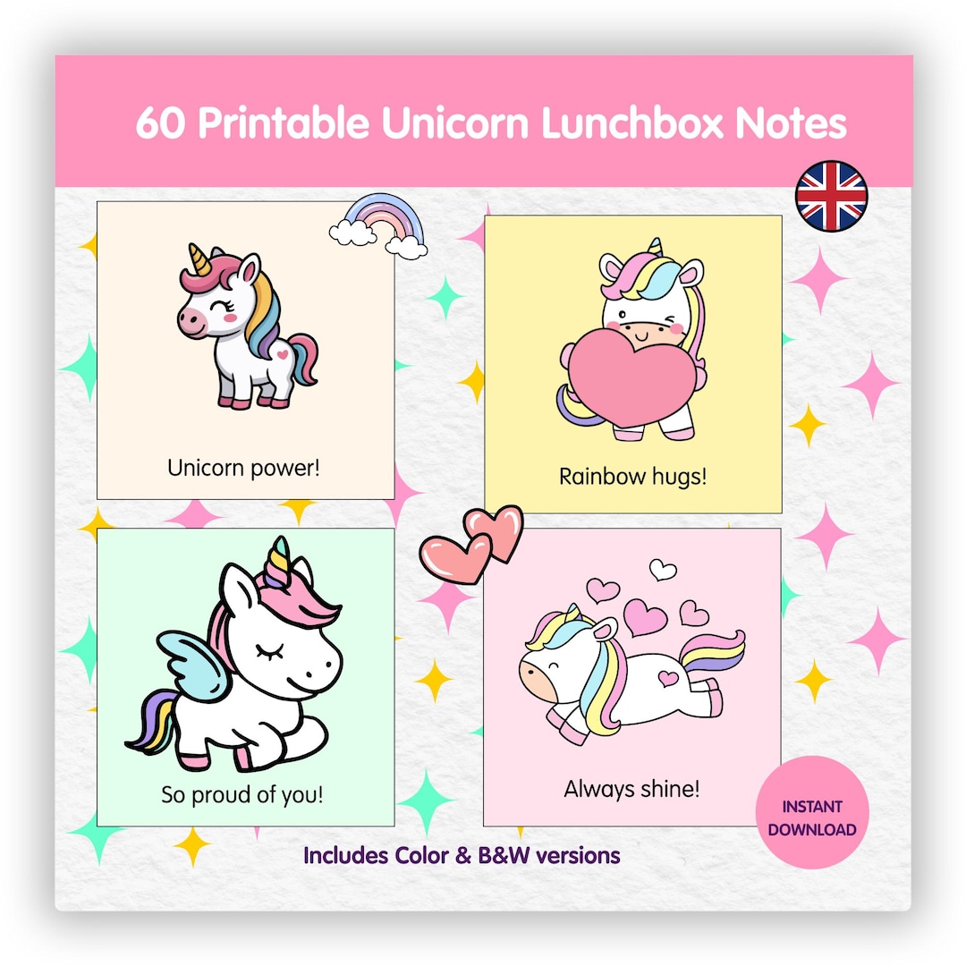 Unicorn Lunchbox Notes for Kids | Printable Lunch Box Cards | Funny ...