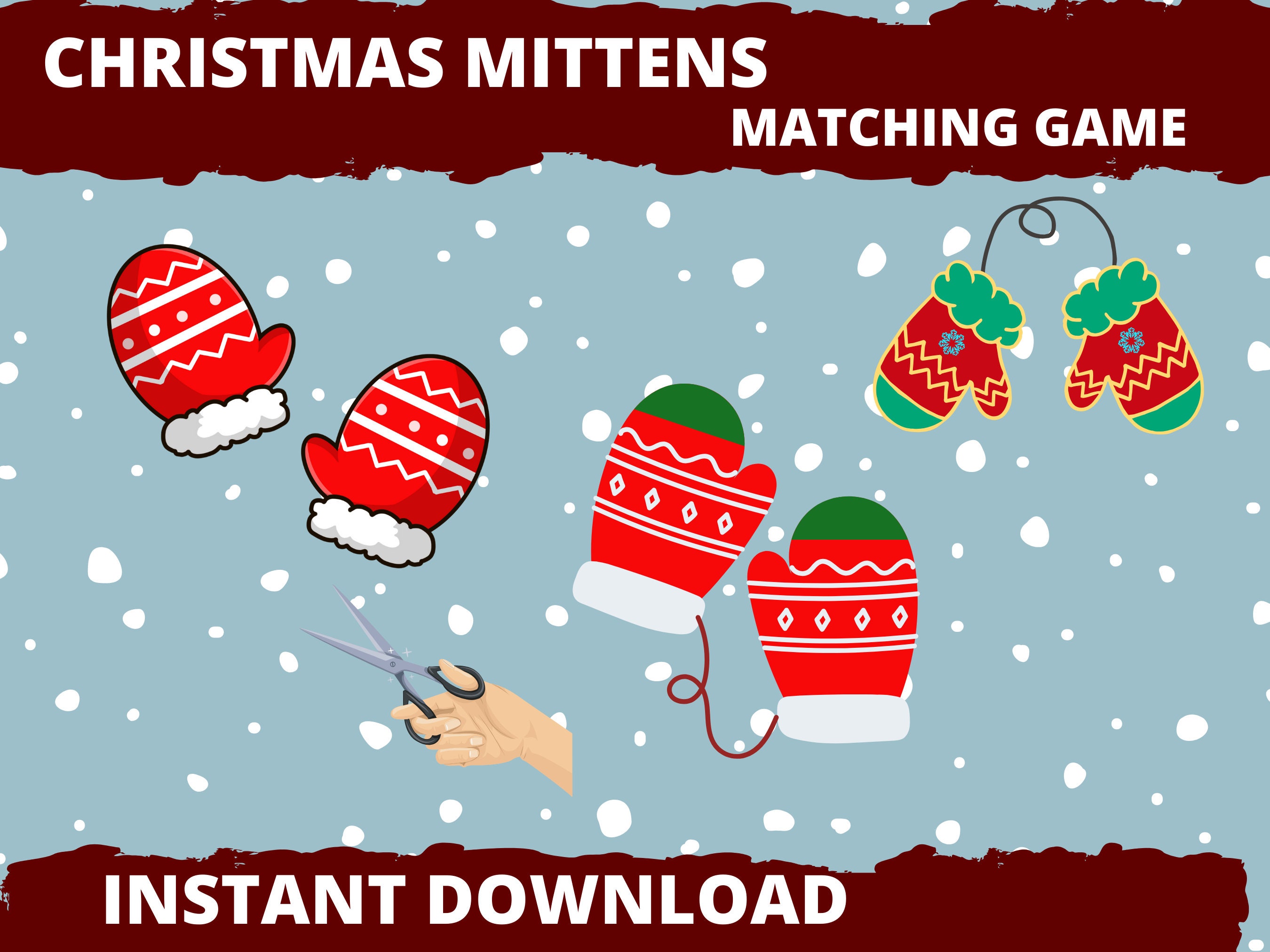 Christmas Mittens Matching Game - Etsy