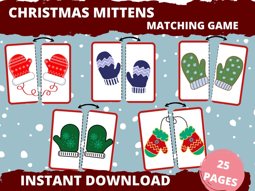 Christmas Mittens Matching Game - Etsy