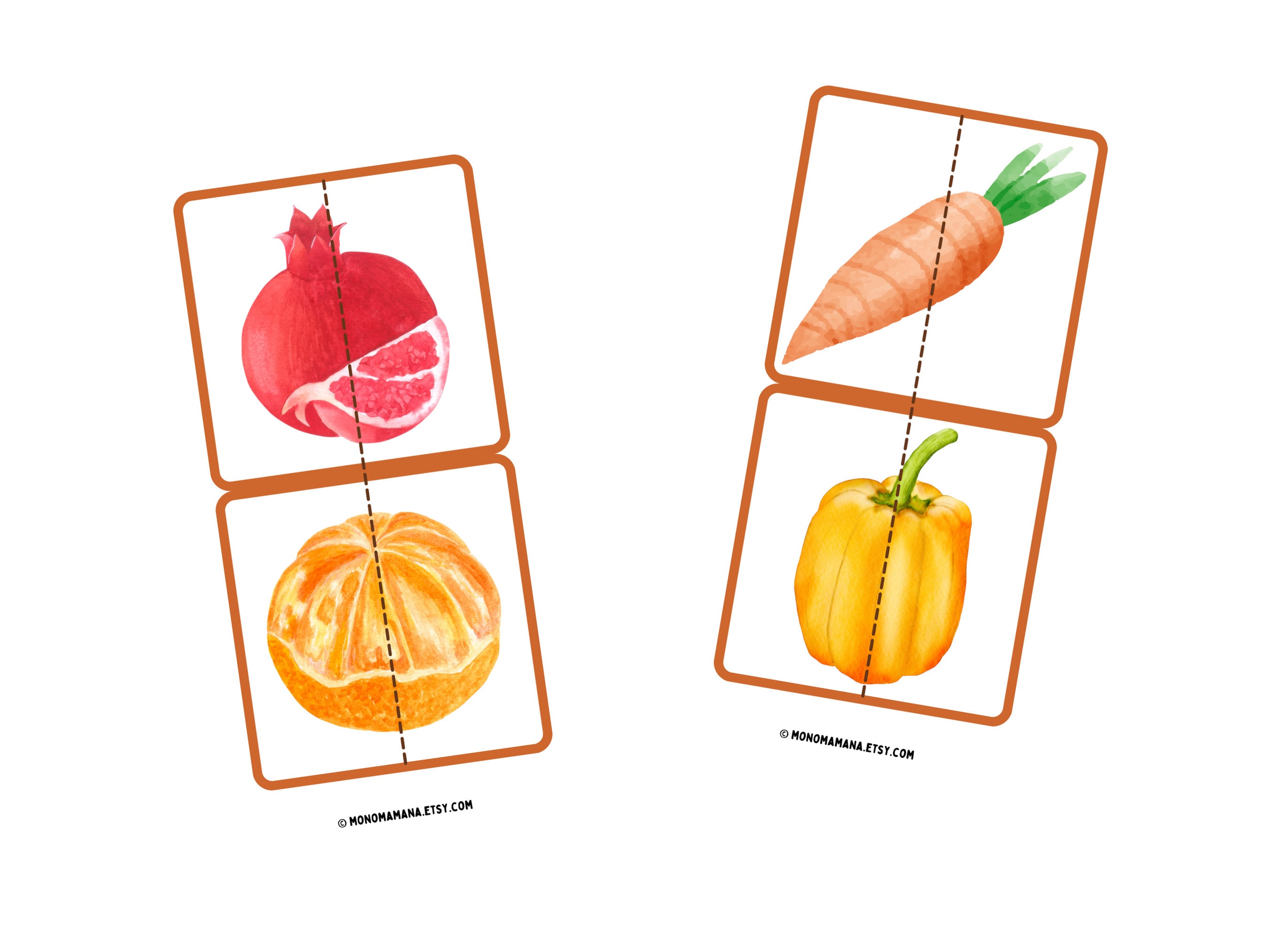 Fruit and Vegetables Matching Game, Fruit Printables, Veggies, Toddler ...
